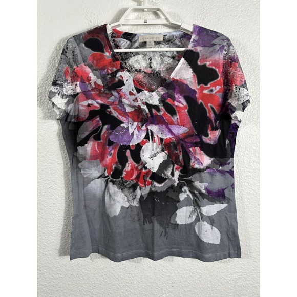 Laura Ashley | Tops | Laura Ashley Shirt Womens Medium Gray Purple Red ...